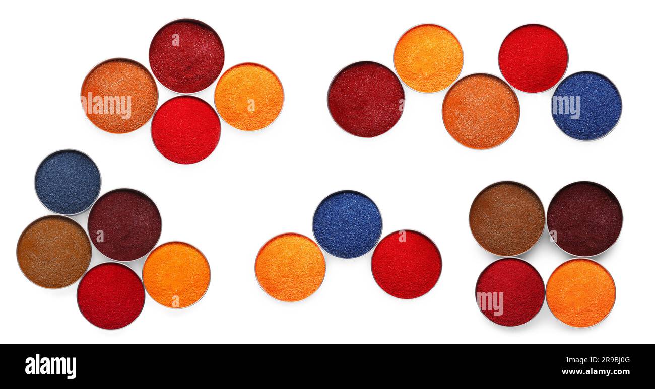 Many different powdered food coloring isolated on white, top view Stock ...