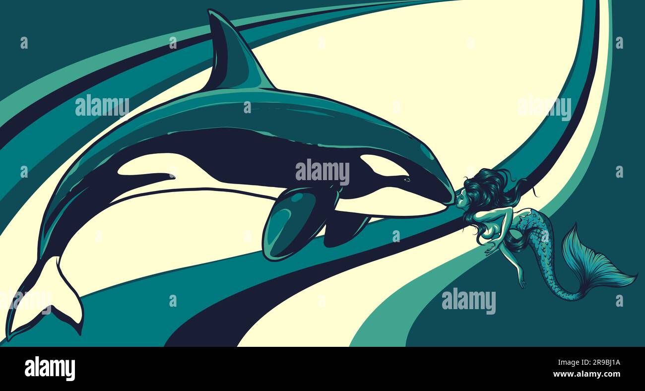 Killer Whale Spirit Orca Jumping Vector illustration on colored ...