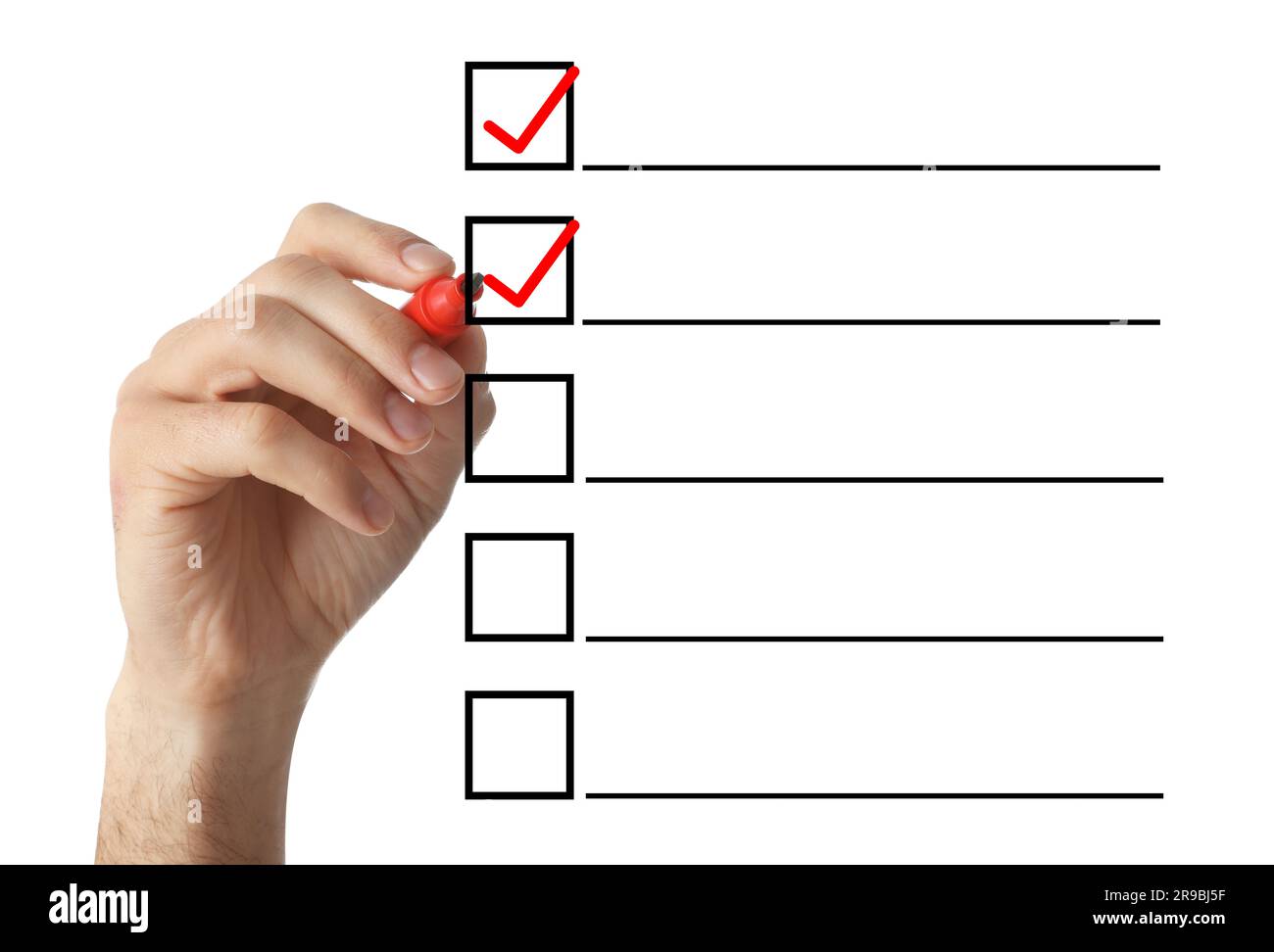 To Do List. Woman ticking check boxes with marker on glass board ...