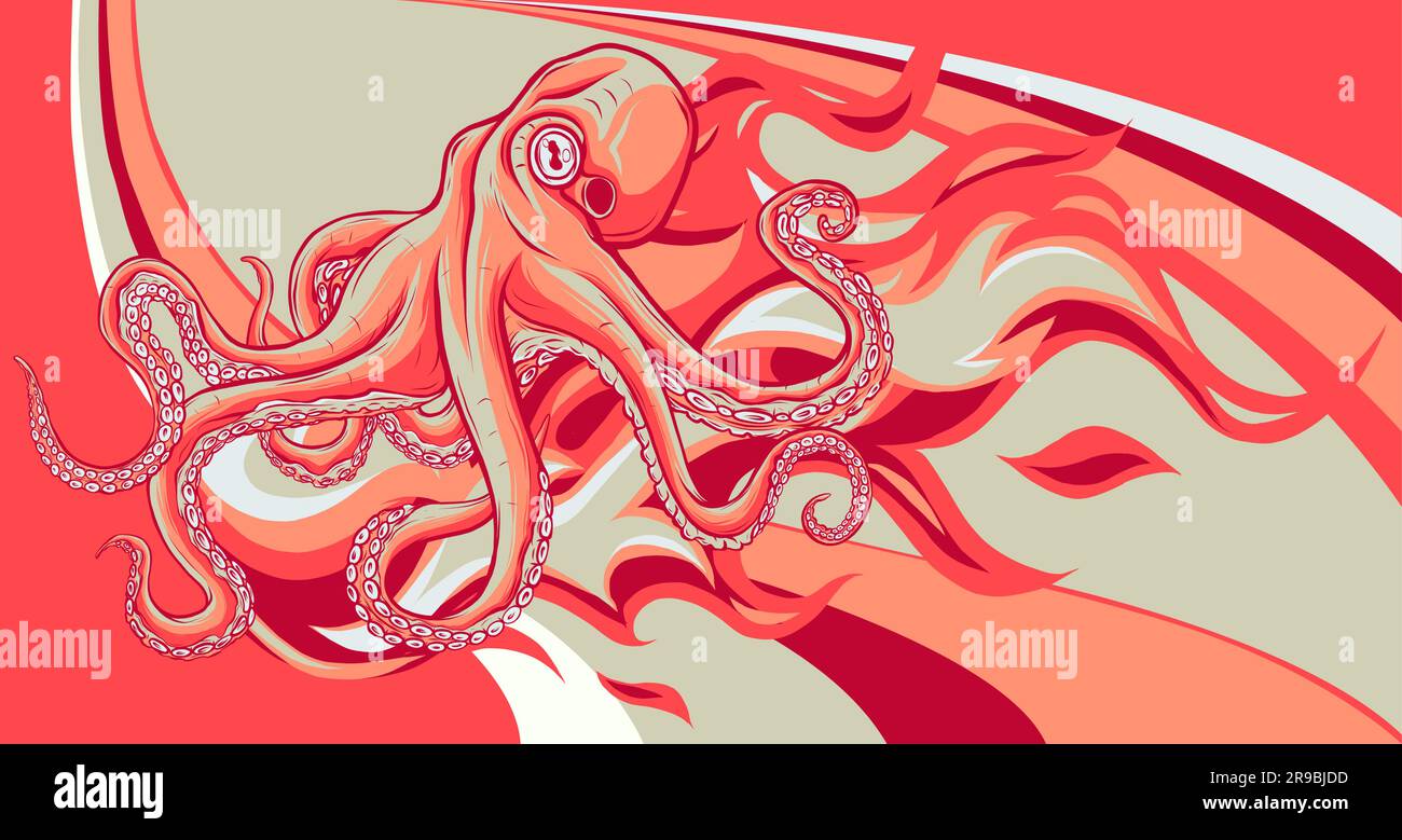 Octopus illustration. colored kraken with tentacles, vintage engraving ...