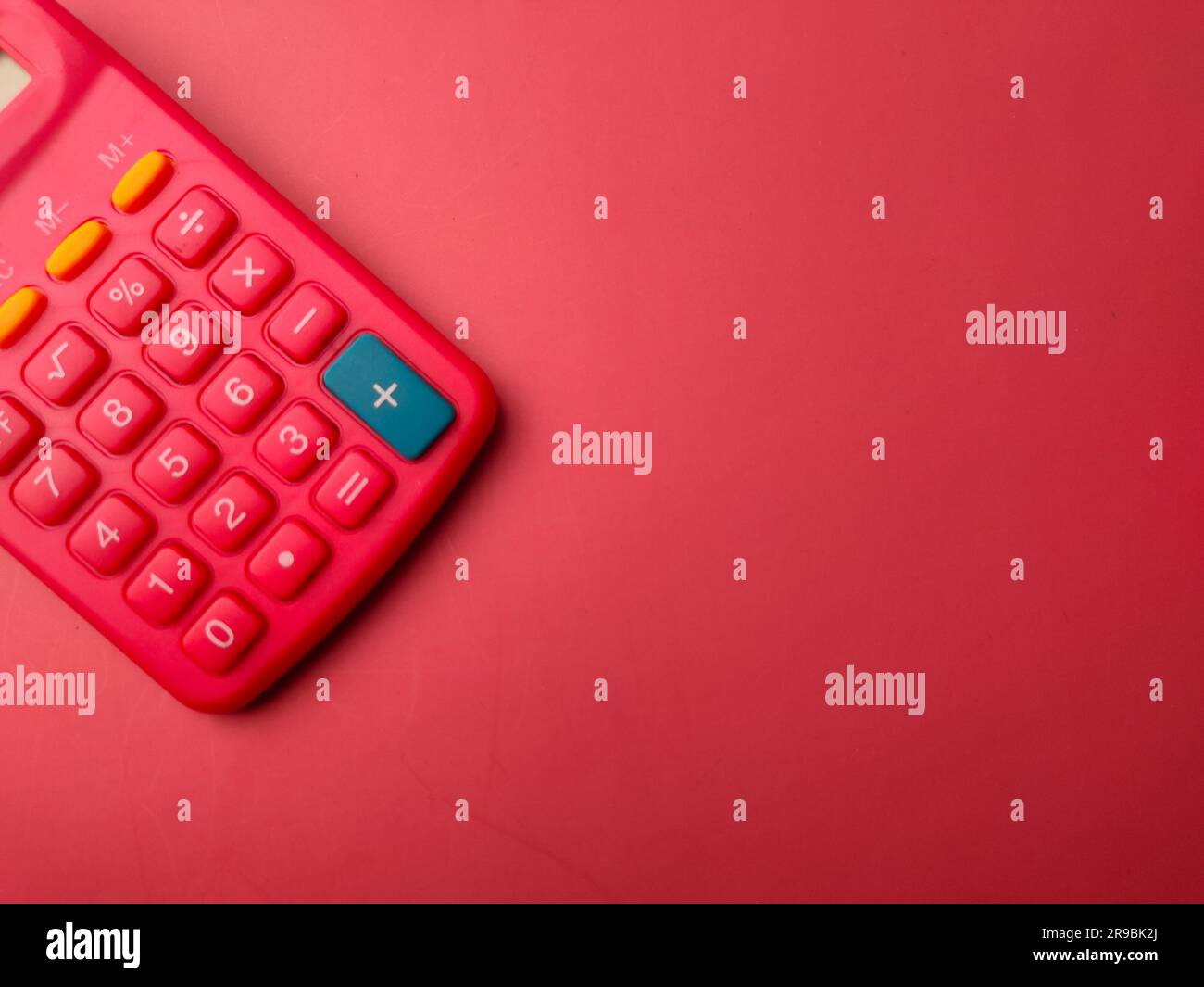 Top view red calculator on a red background with copy space Stock Photo ...
