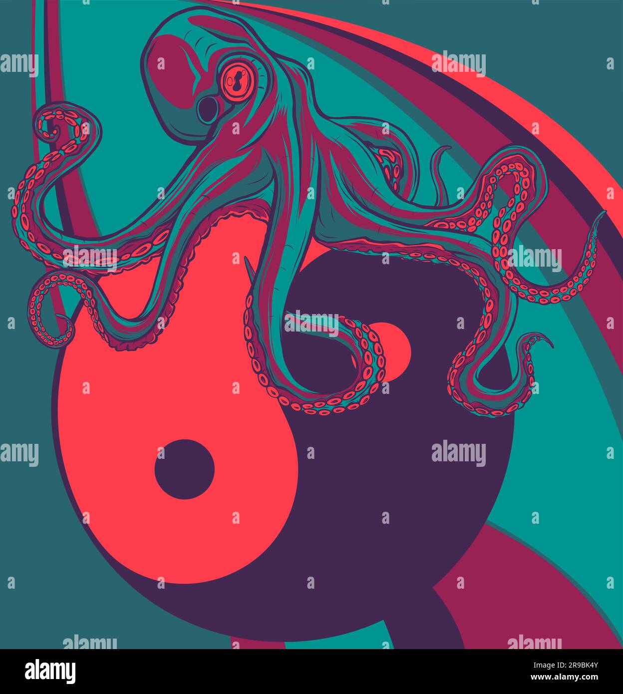 Octopus illustration. colored kraken with tentacles, vintage engraving ...