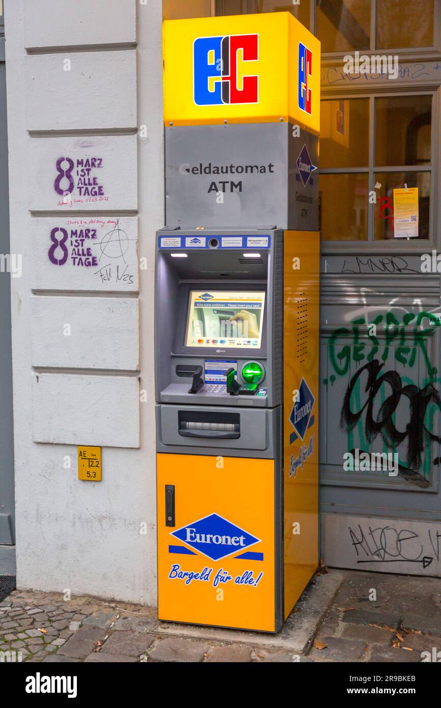 Berlin, Germany - 17 DEC, 2021: Euronet automated teller machine, ATM ...