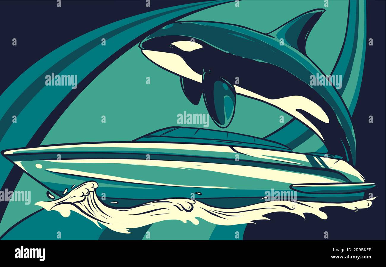 Killer Whale Spirit Orca Jumping Vector illustration on colored ...