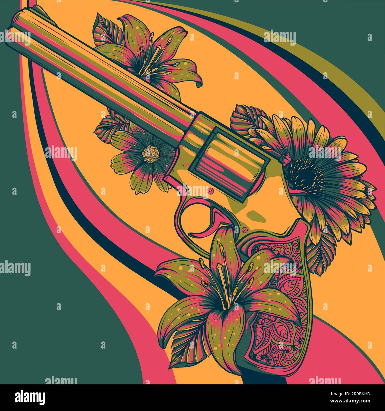 Vintage six shooter revolver concept vector illustration Stock Vector ...