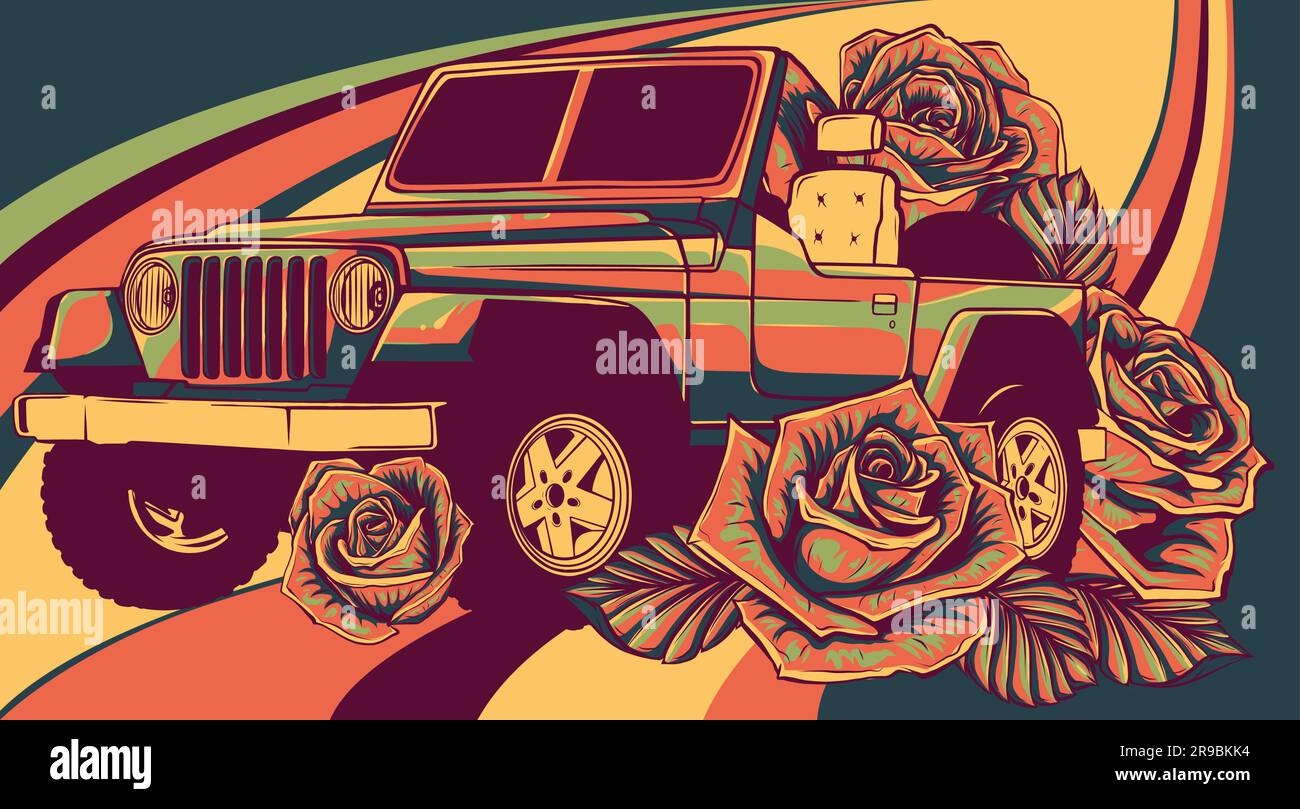 vector illustration of jeep on colorful background Stock Vector Image ...
