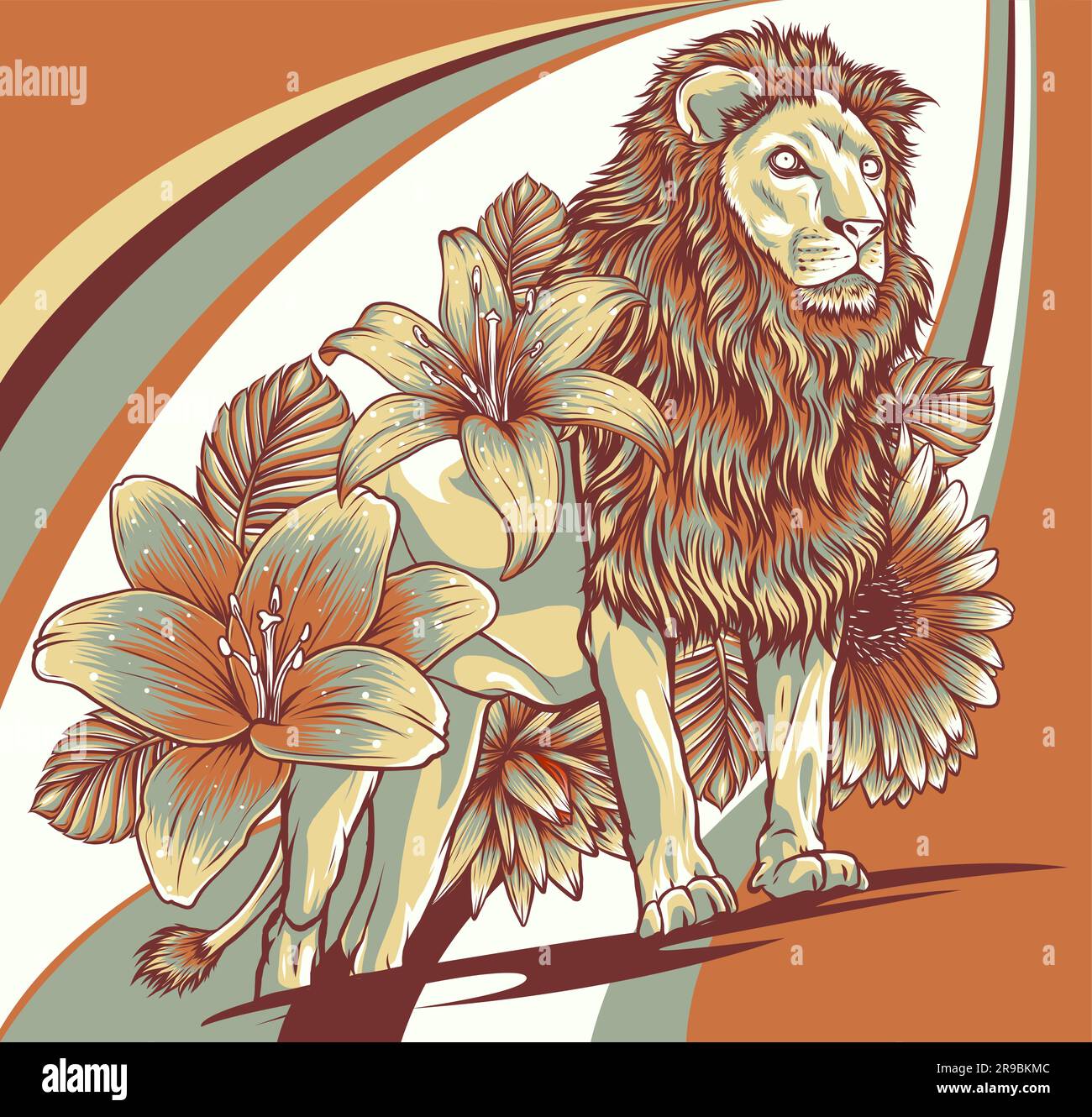 vector illustration of colorful lion. digital draw Stock Vector Image ...