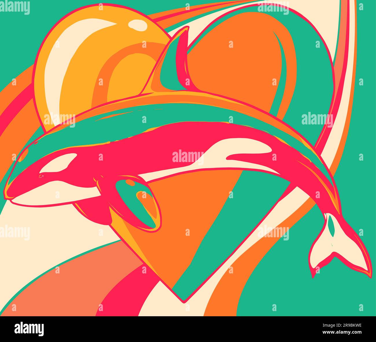Killer Whale Spirit Orca Jumping Vector illustration on colored ...