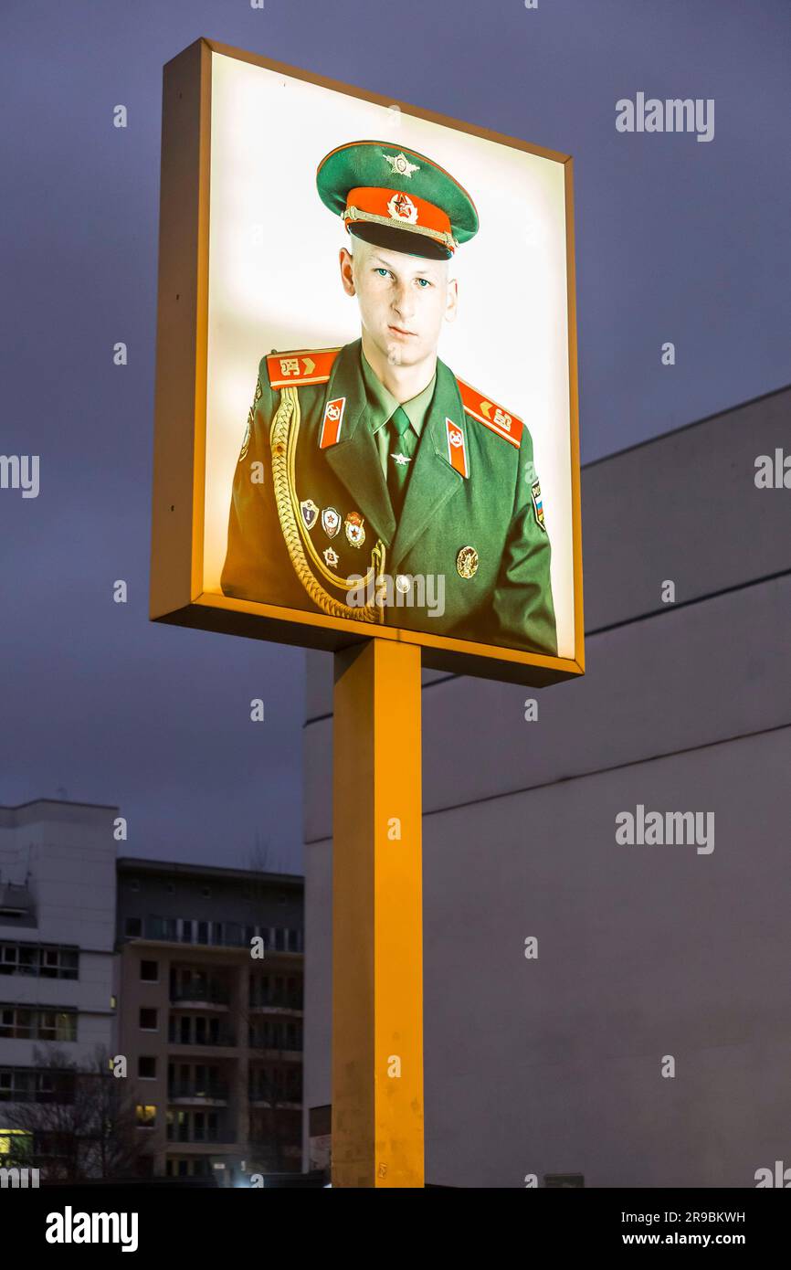 Berlin, Germany - 17 DEC 2021: Checkpoint Charlie was the best known ...