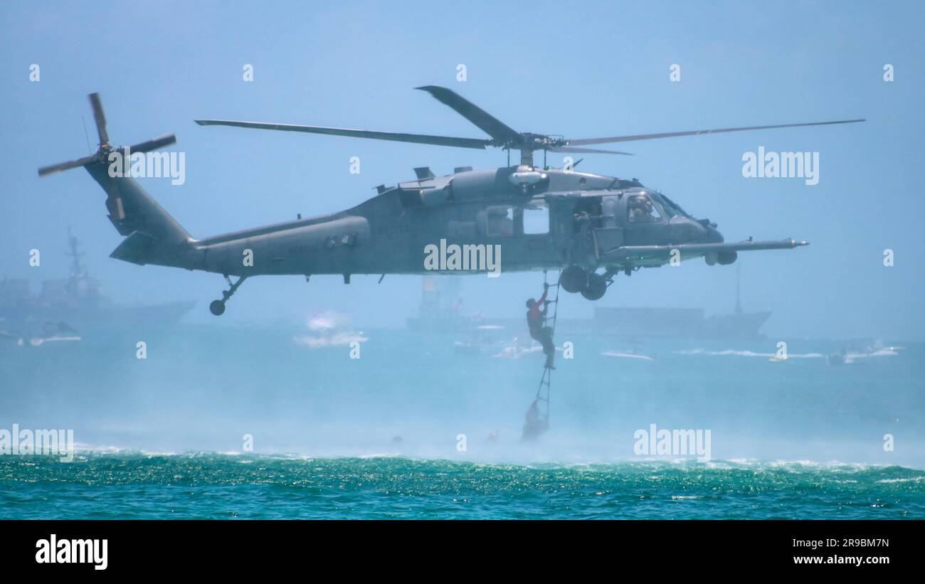 An awesome helicopter over Miami Stock Photo - Alamy
