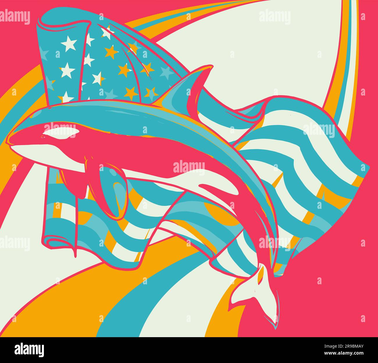 Killer Whale Spirit Orca Jumping Vector illustration on colored ...