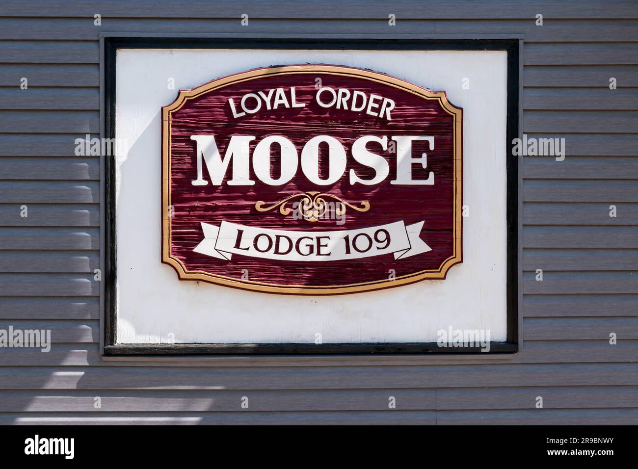 The sign for the Loyal Order of the Moose Lodge 109 social club on ...
