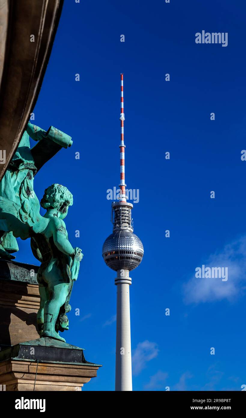 Berlin Television Tower or Berliner Fernsehturm at night. The iconic ...