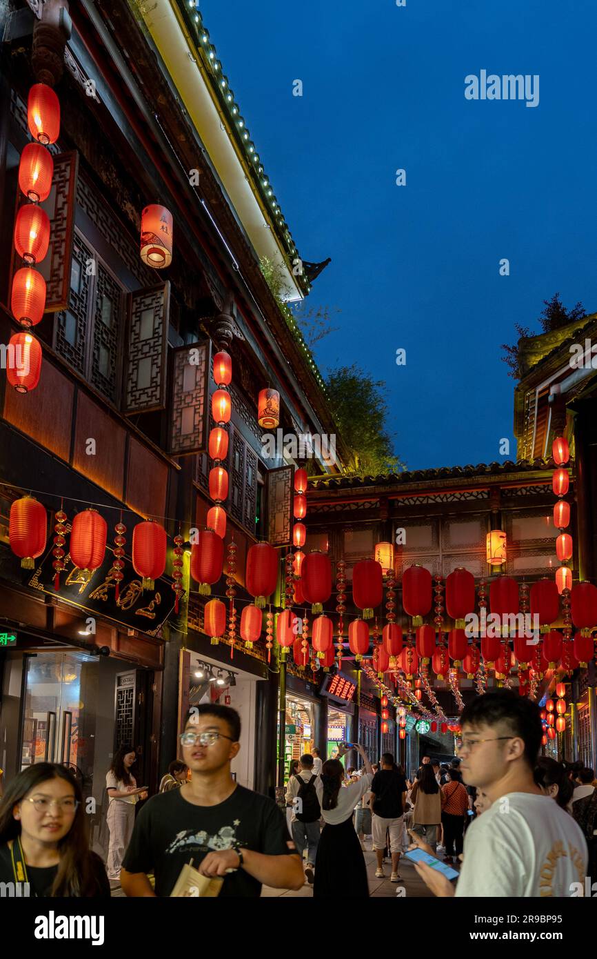 Chengdu, Sichuan, China, 04 June 2023: People on Jinli ancient street ...
