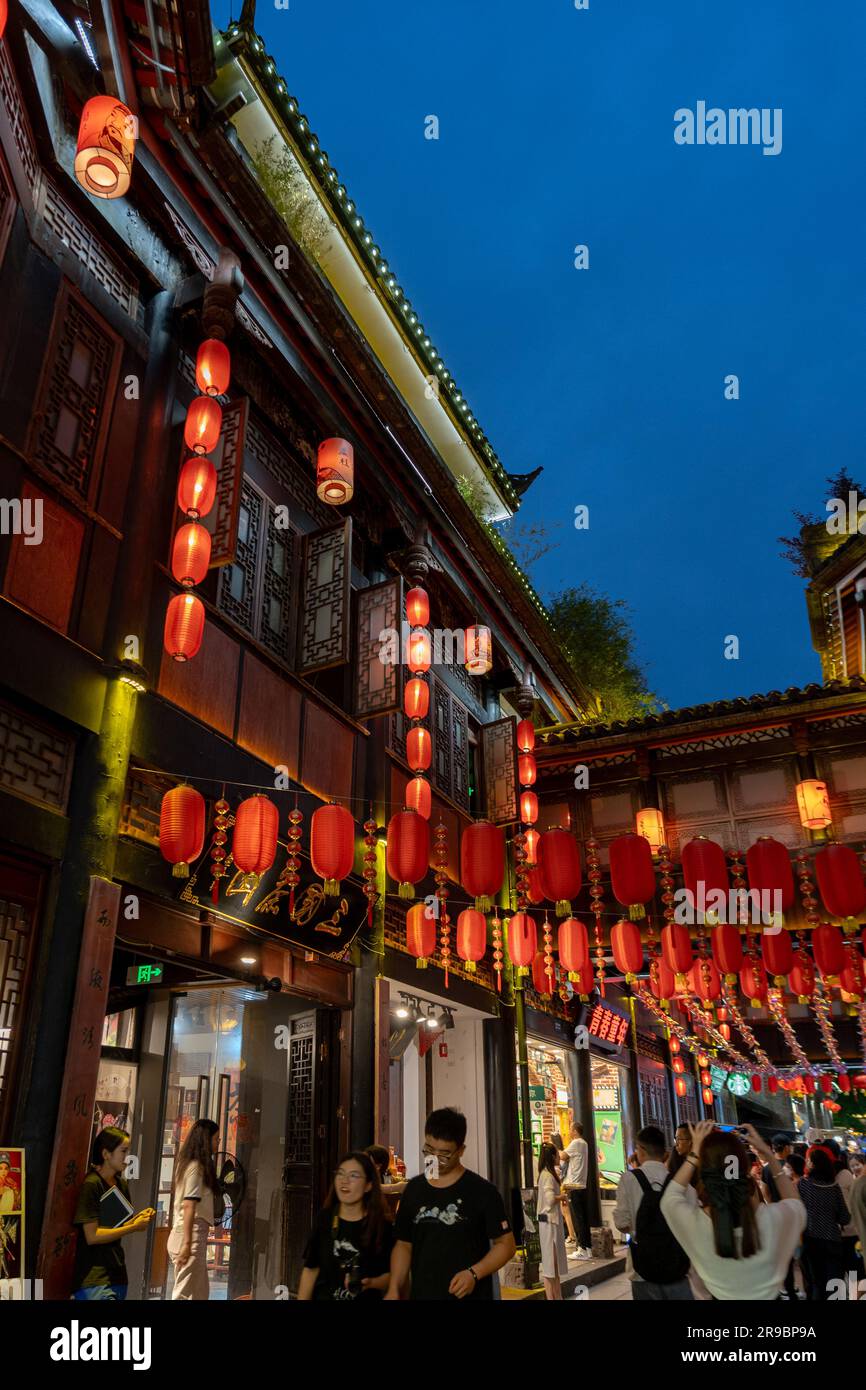 Chengdu, Sichuan, China, 04 June 2023: People on Jinli ancient street ...