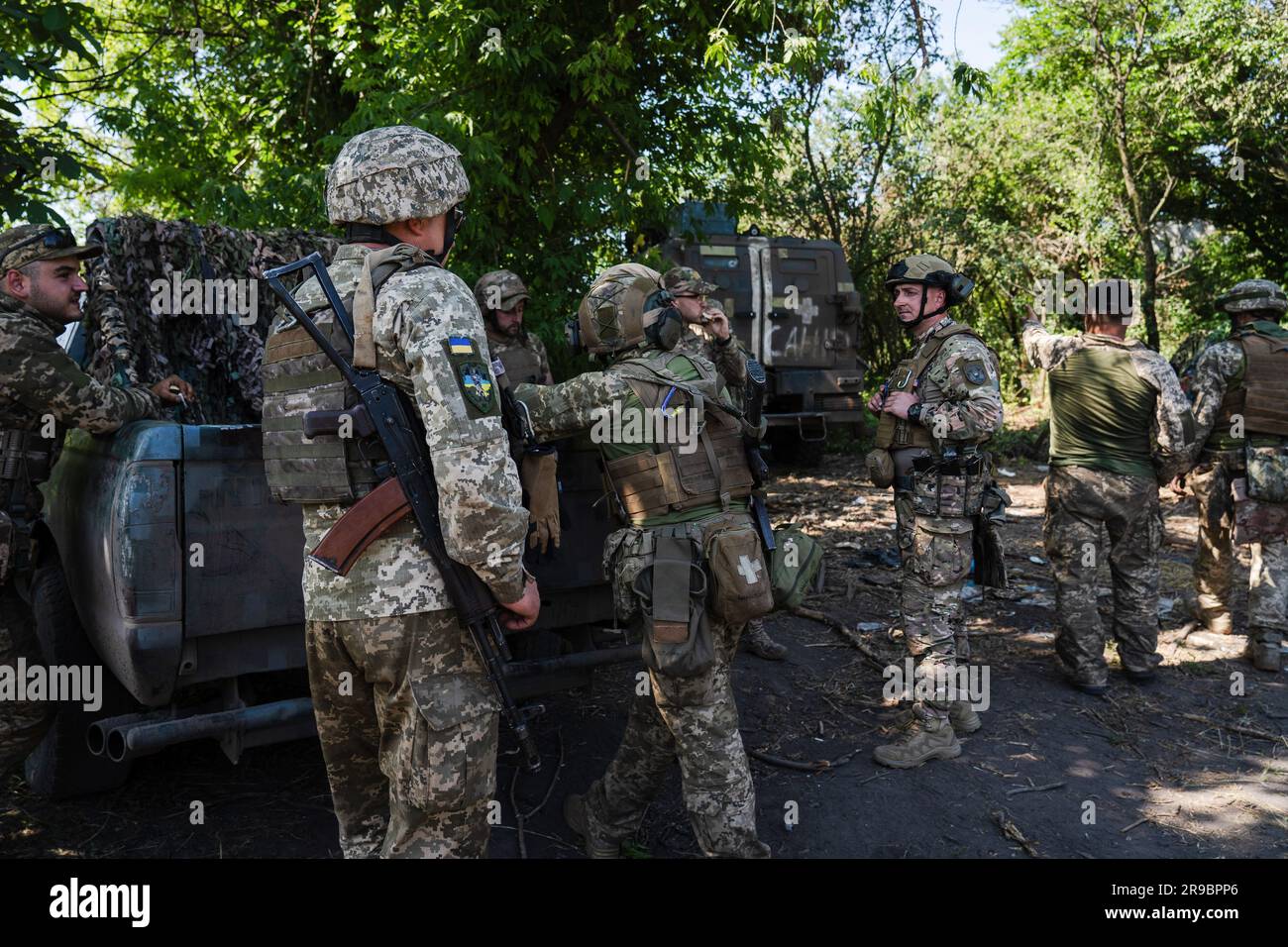 Ukraine. 20th June, 2023. Soldiers are seen preparing to leave for a ...
