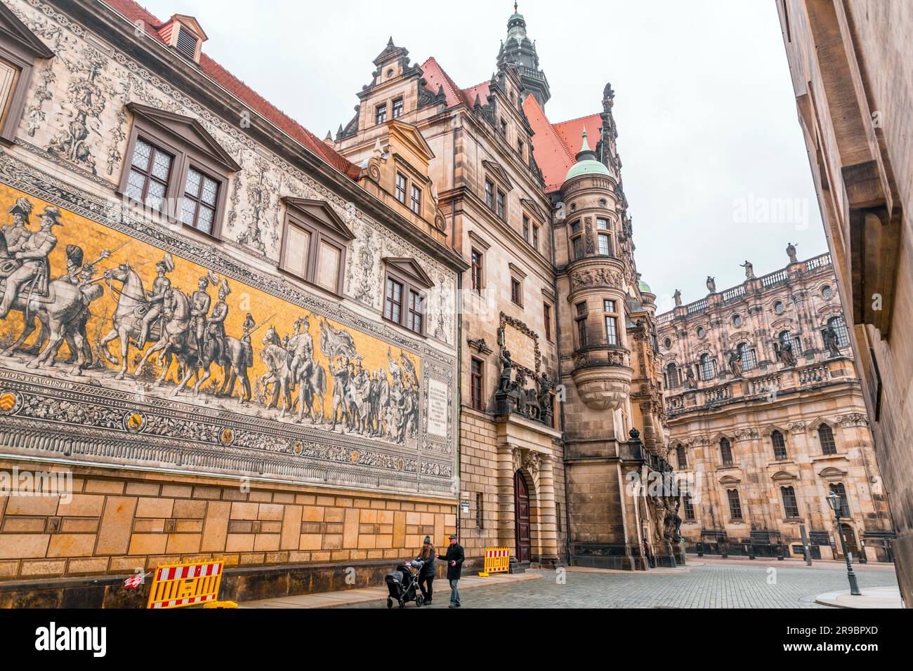 Dresden, Germany - December 19, 2021: Fuerstenzug, a porcelain mural ...