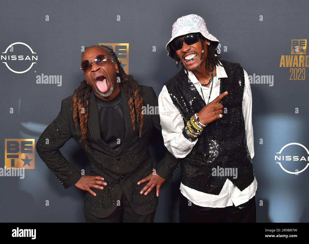Kaine, left, and D-Roc of Ying Yang Twins pose in the press room at the ...