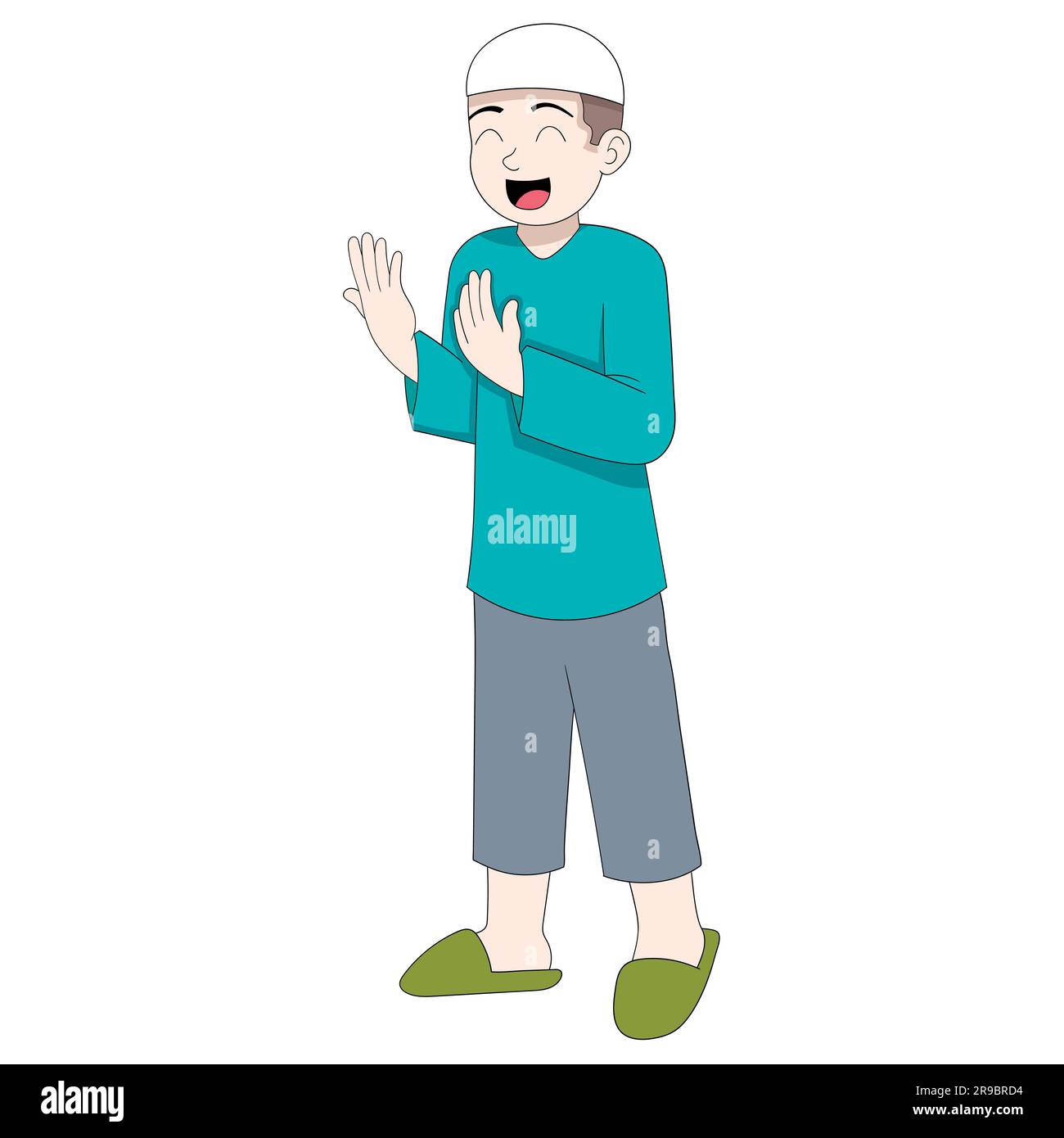 muslim teenager is raising hands praying muslims. vector design ...