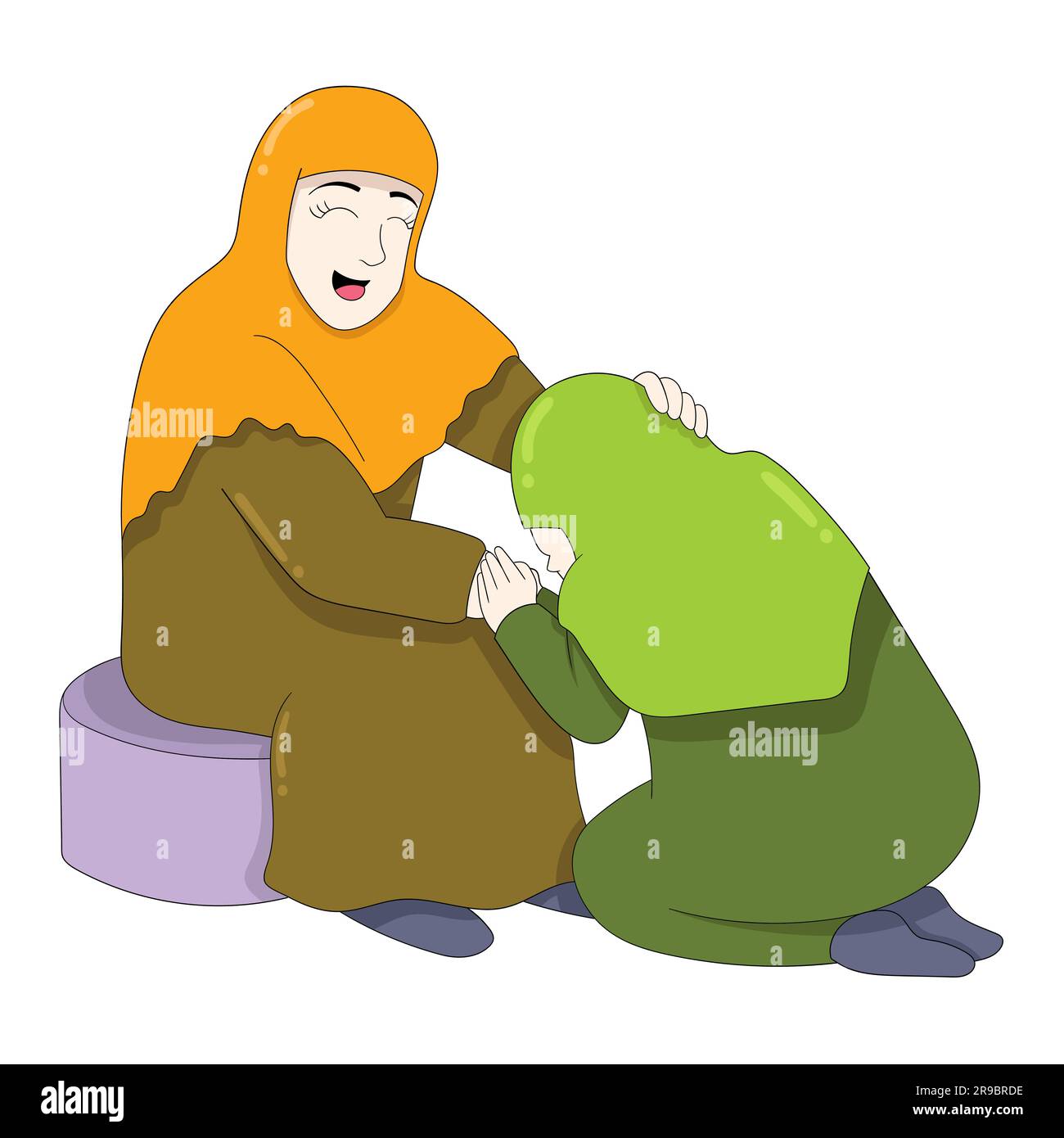 the child is shaking hands with his mother to forgive each other ...