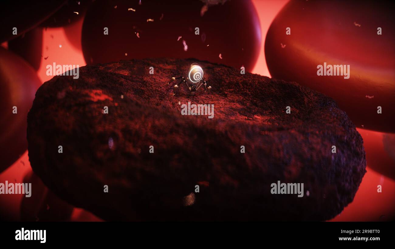 Blood cell and nanobot. Nanomedecine concept. 3d rendering Stock Photo ...