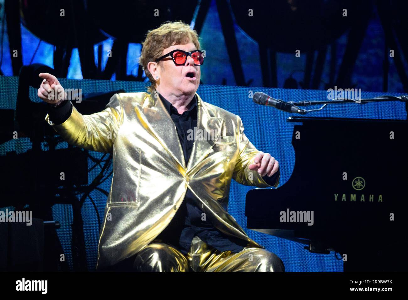 Somerset, UK. 25 June 2023. Elton John performing on the Pyramid Stage ...