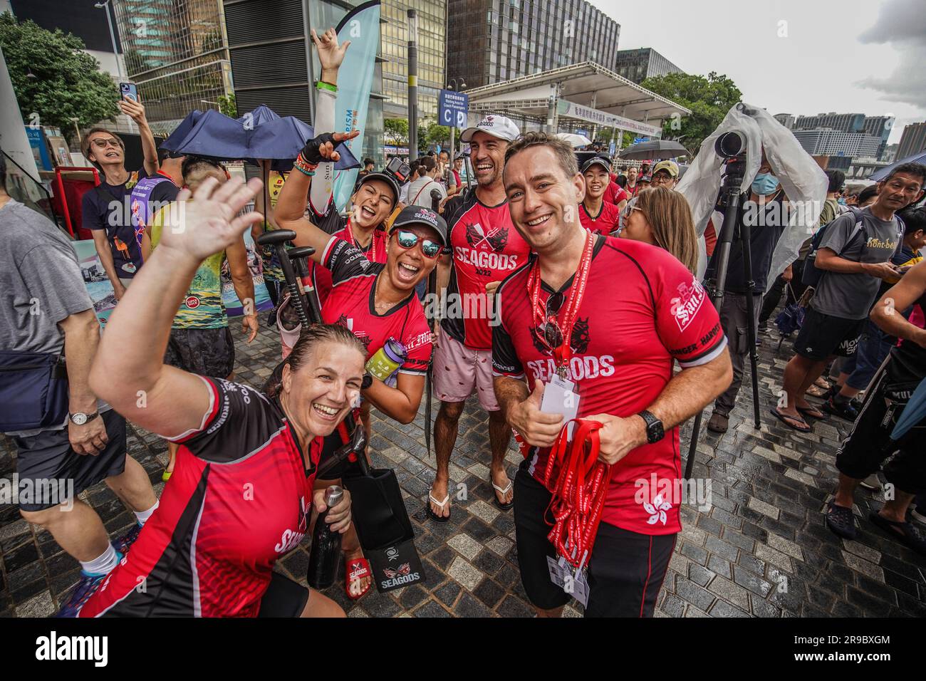 Participants celebrate at the Tsim Sha Tsui East Waterfront after ...