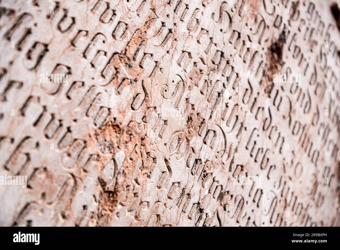 Medieval stone script and carvings on the exterior of Frauenkirche in ...