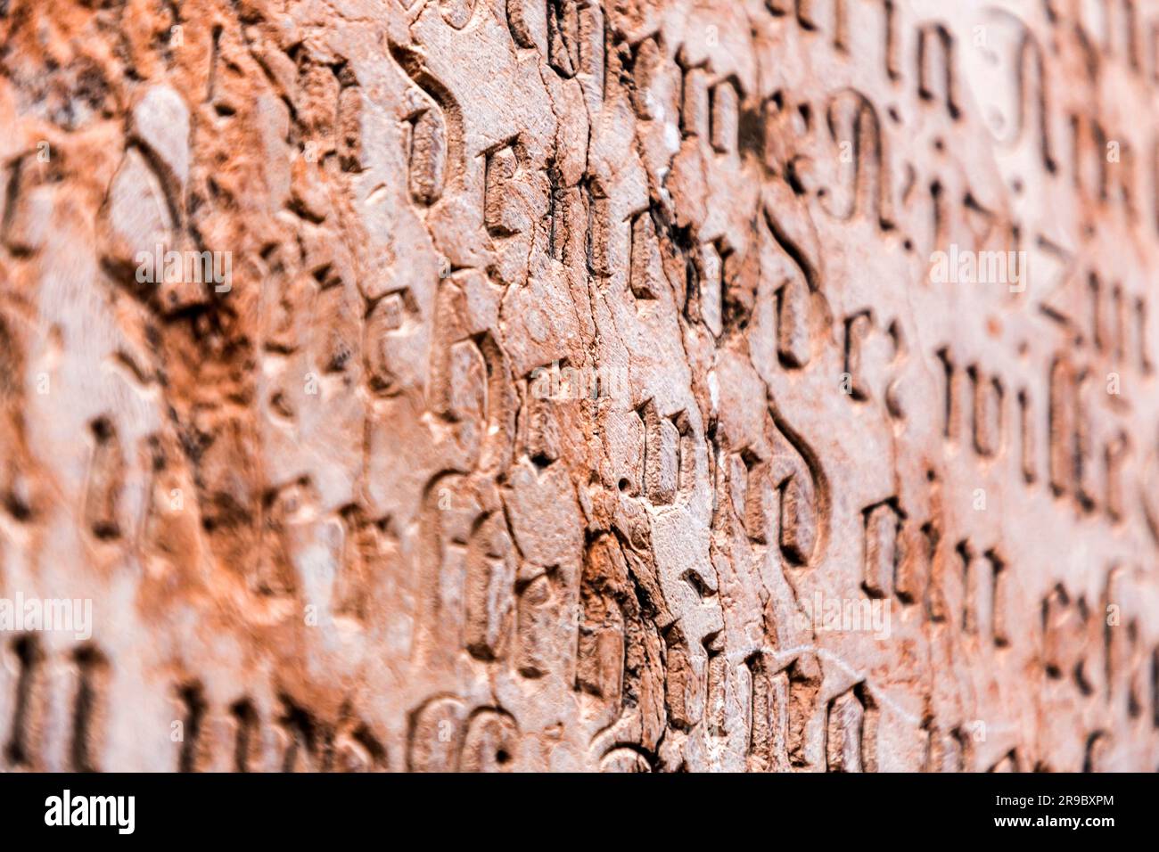 Medieval stone script and carvings on the exterior of Frauenkirche in ...