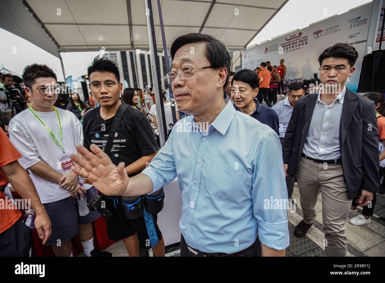 John Lee Ka-Chiu, the Chief Executive of Hong Kong, leaves the award ...
