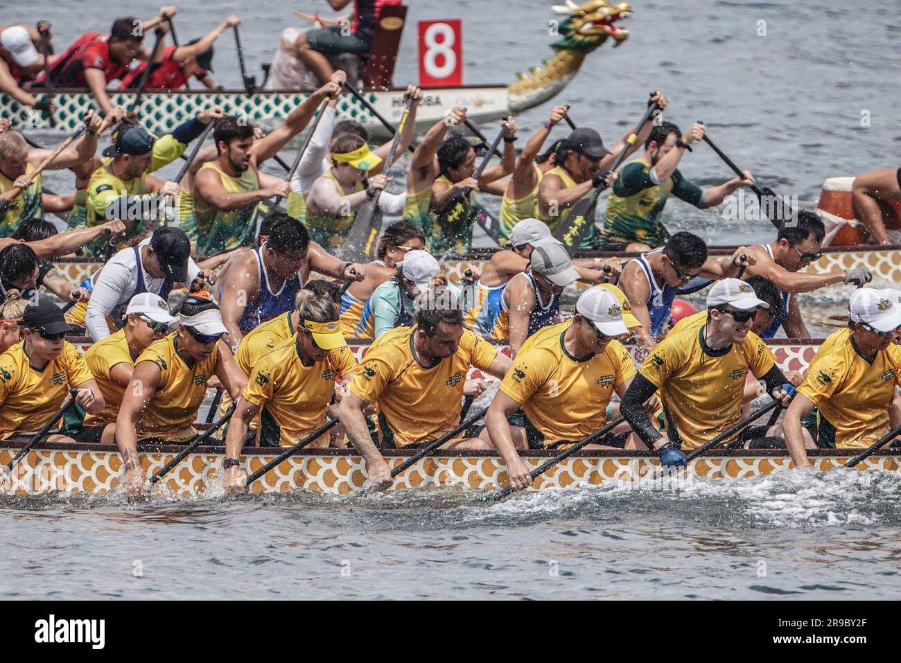 Participants compete in a dragon boat race at the Victoria Harbour. The Hong Kong International ...