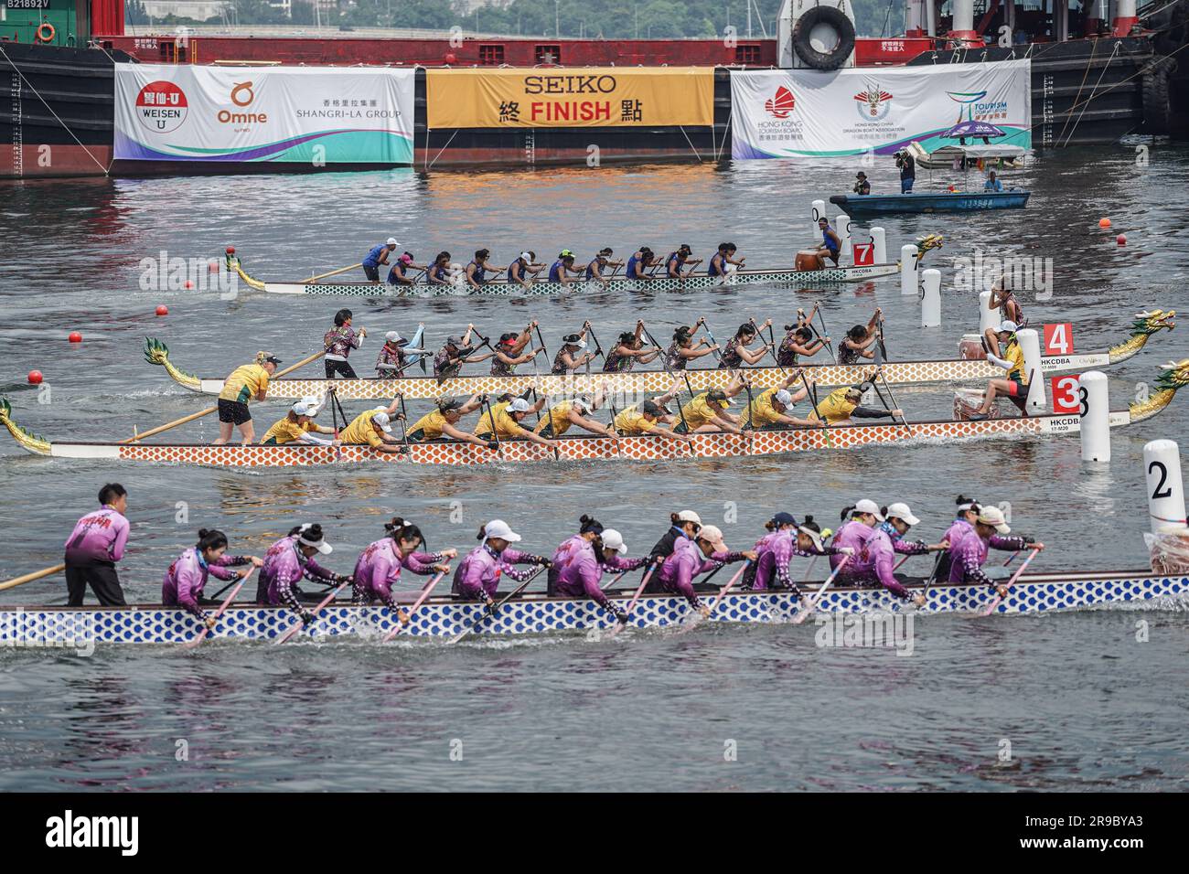 Participants compete in a dragon boat race at the Victoria Harbour. The Hong Kong International ...