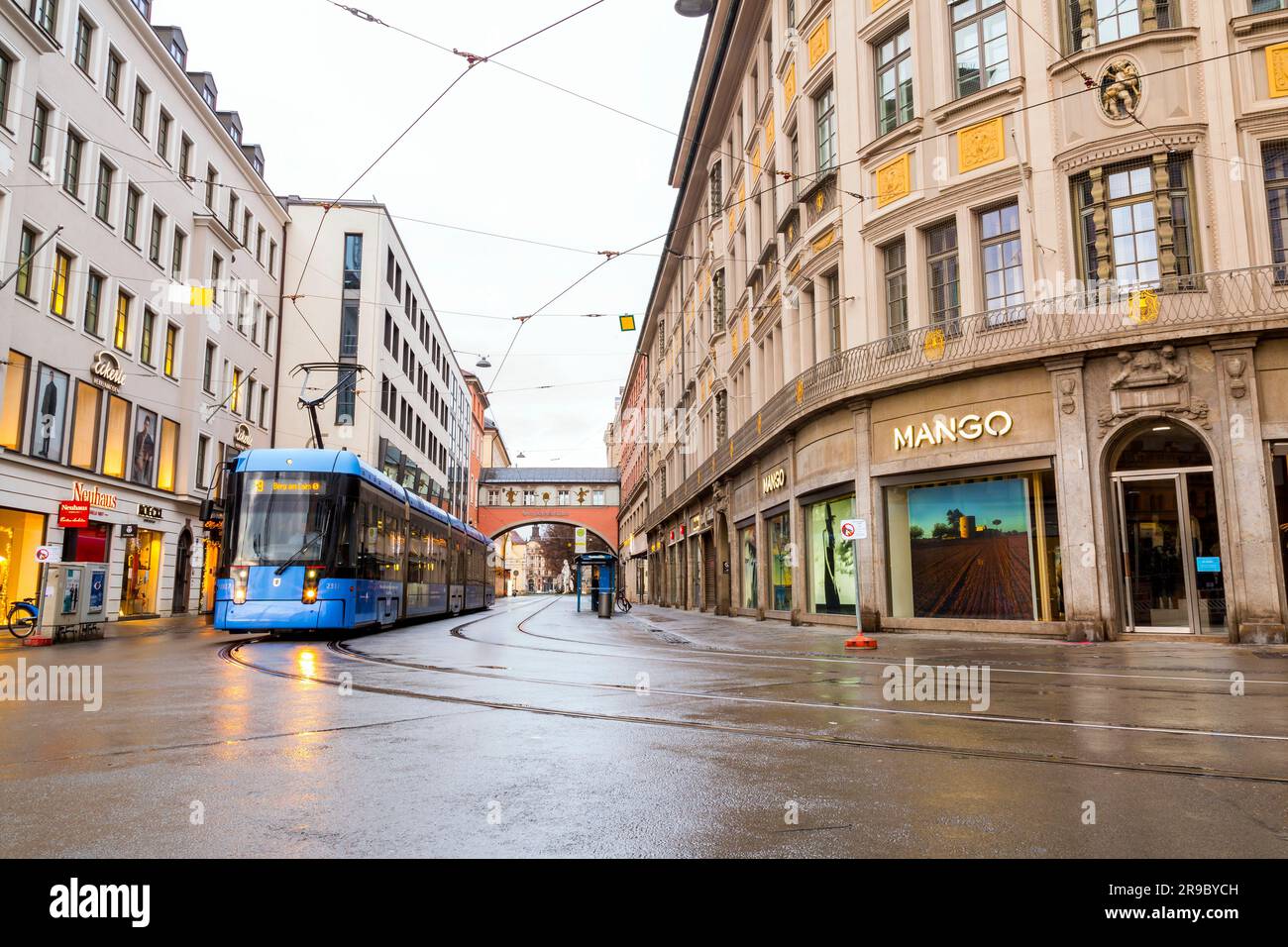 Munich, Germany - December 25, 2021: Electric light rail tram in Munich ...