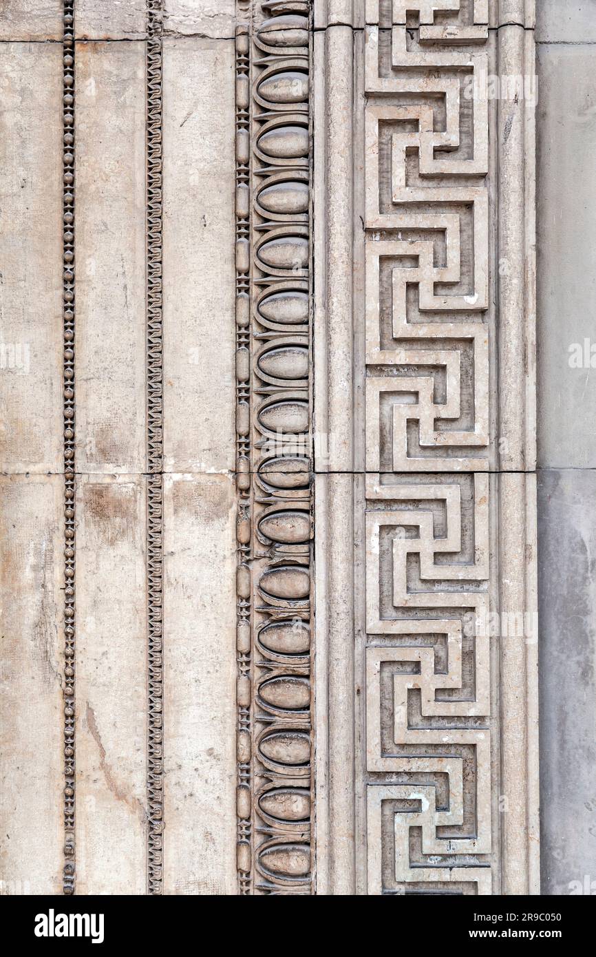 Detail from a wall with ancient Greek style bas relief carvings on ...