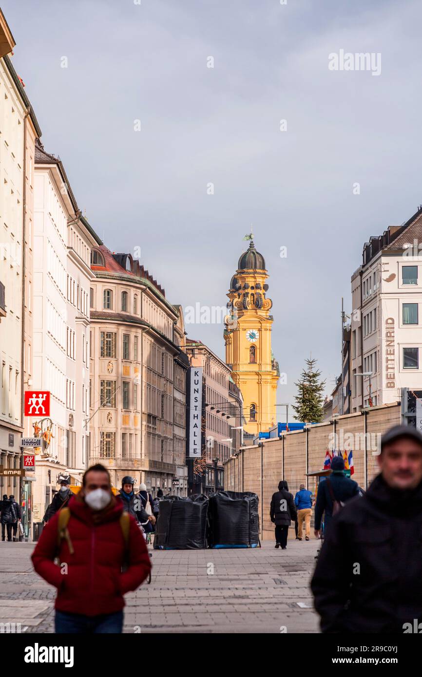 Munich, Germany - DEC 23, 2021: Odeonsplatz where significant structures like Feldherrnhalle ...