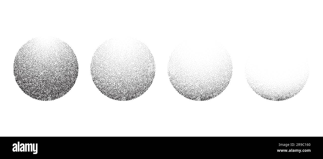 Spheres set with textured gradient. Black dotted circles collection ...