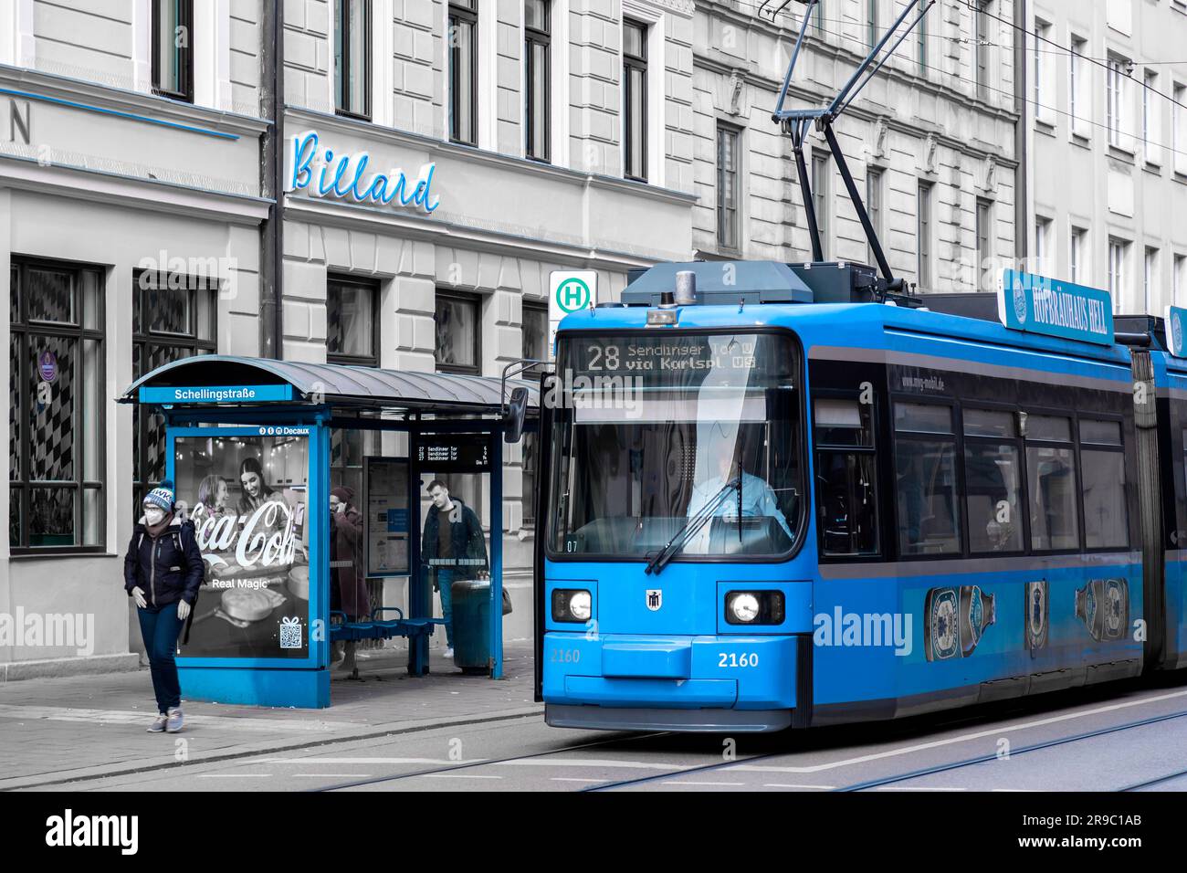 Munich, Germany - December 23, 2021: Electric light rail tram in Munich ...