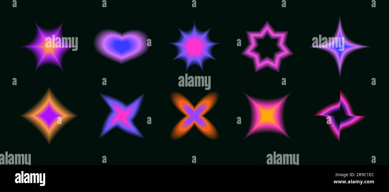 Smooth blurred gradient flowers, stars and hearts set. Y2K blurry aura ...