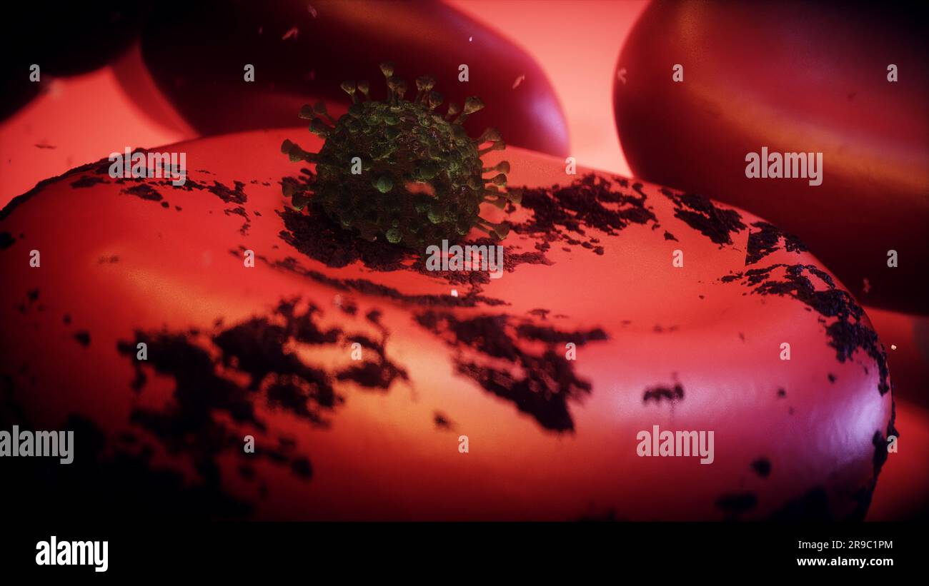 Virus and blood cell inside human body. Nanomedecine concept. 3d ...