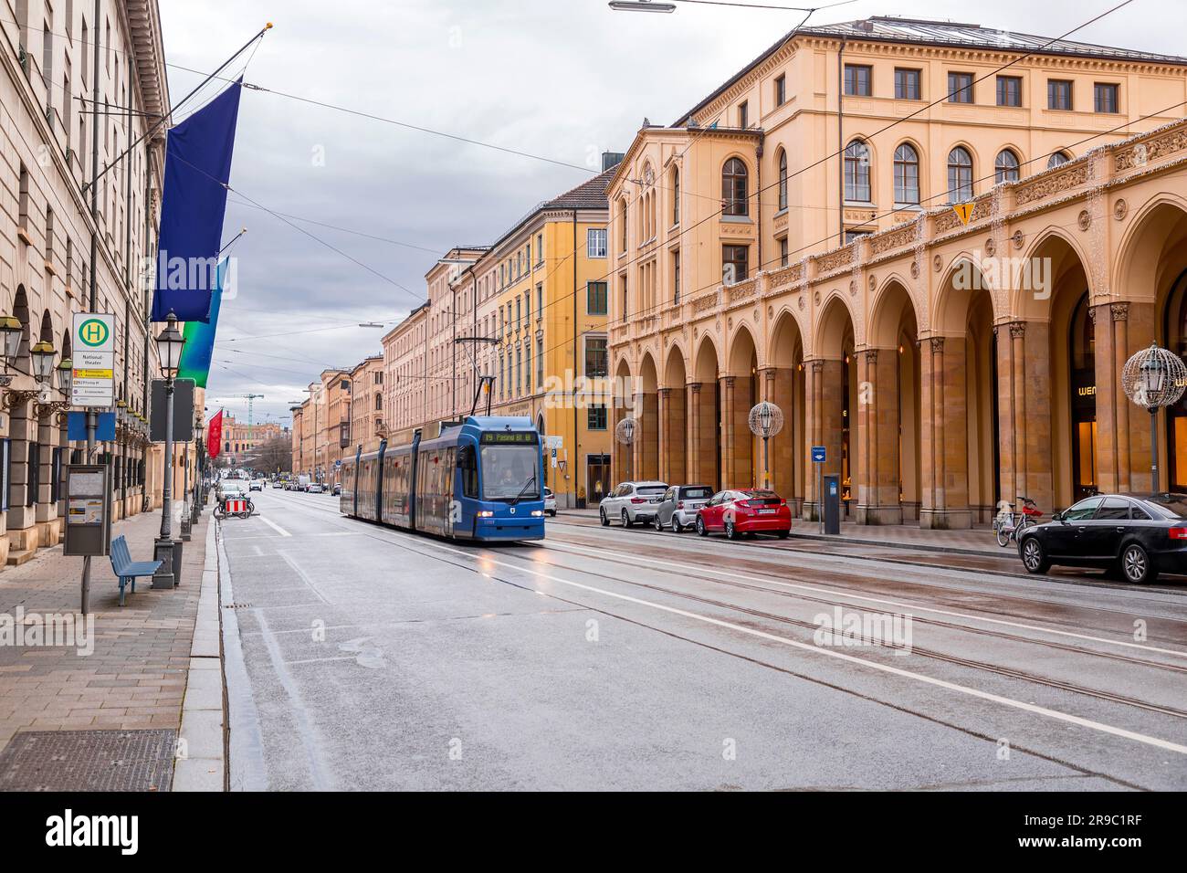 Munich, Germany - December 25, 2021: Electric light rail tram in Munich ...