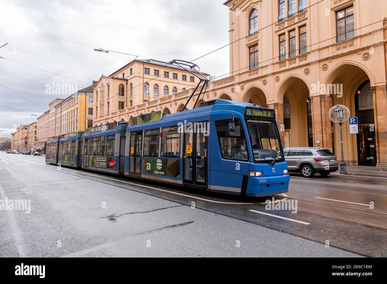 Munich, Germany - December 25, 2021: Electric light rail tram in Munich ...