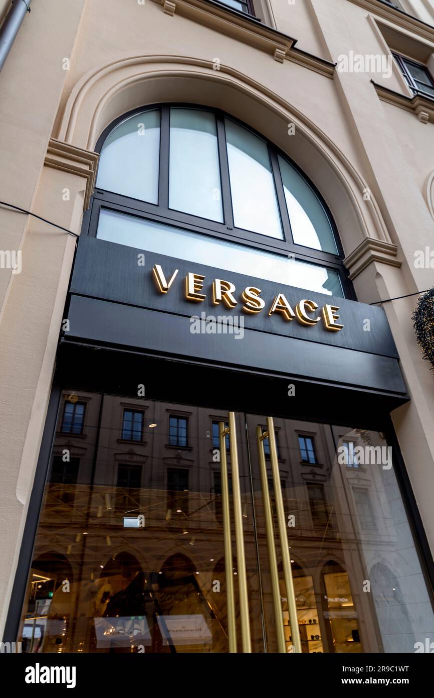 Munich, Germany - December 25, 2021: Versace brand sign and logo at the ...