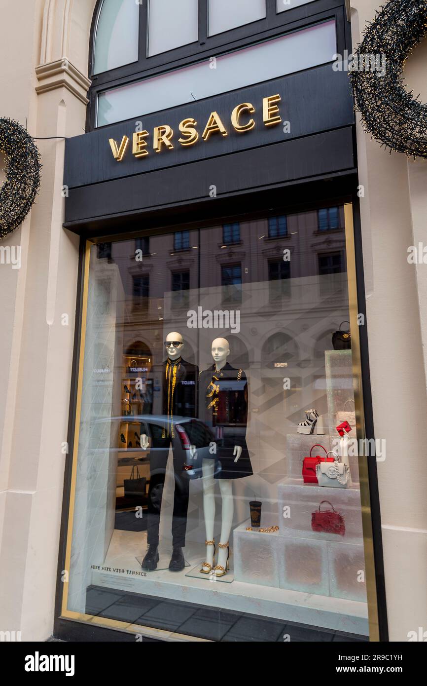 Munich, Germany - December 25, 2021: Versace brand sign and logo at the ...