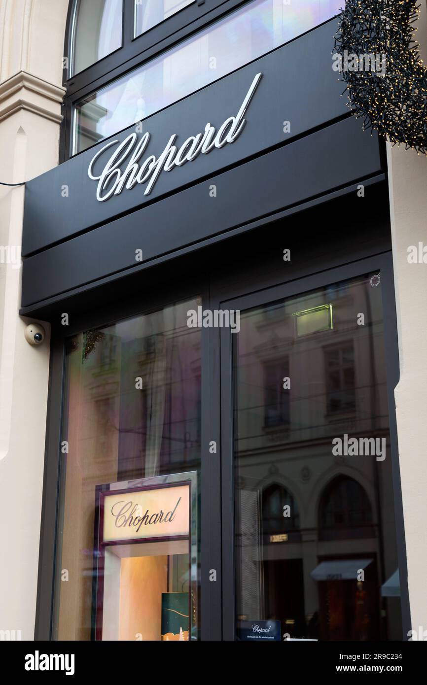 Munich, Germany - December 25, 2021: Chopard brand sign and logo at the ...