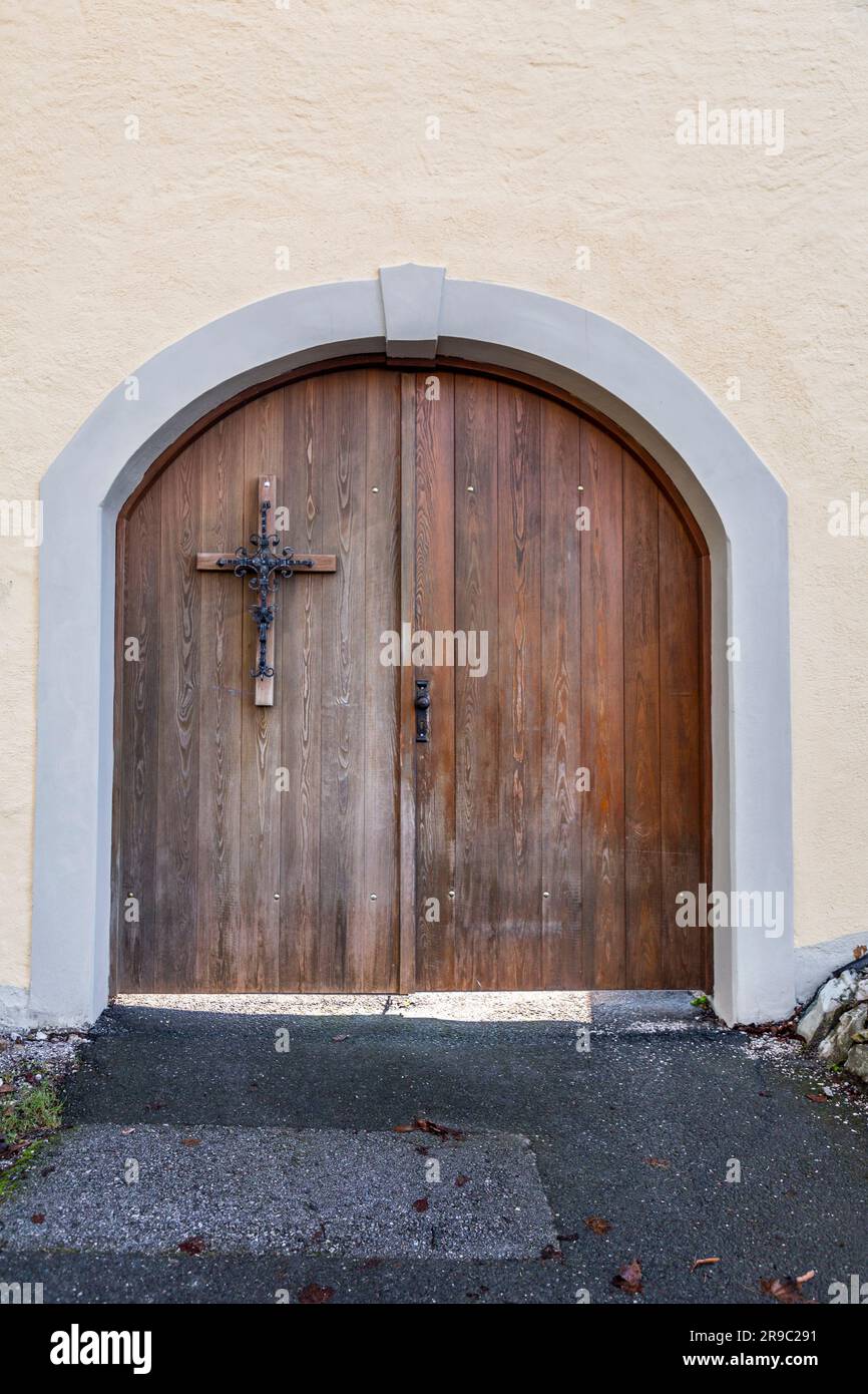 Old and beautiful ornate door with cross decoration, classic ...