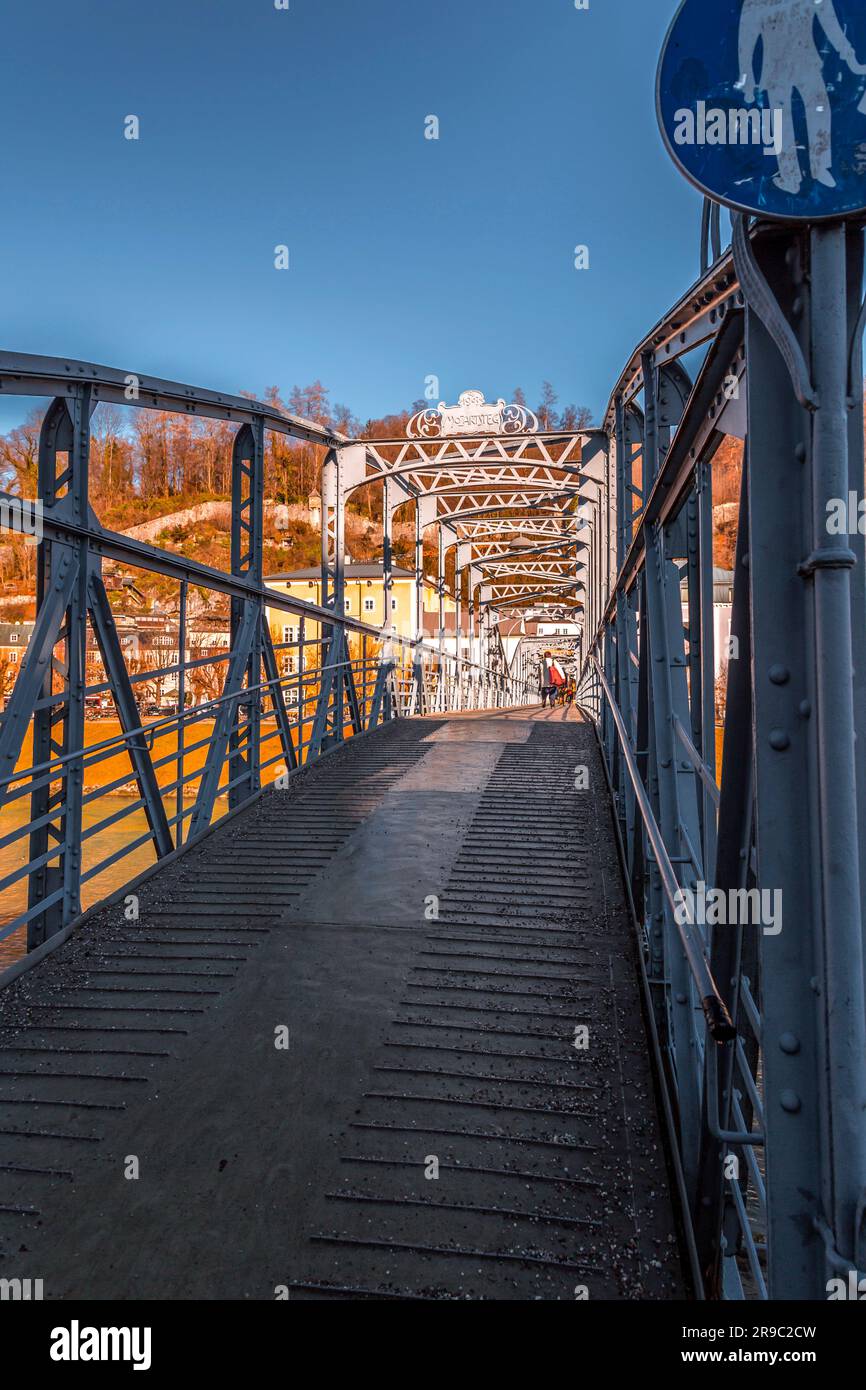 Mozartsteg, Mozart Footbridge over Salzach River, Salzburg, Austria ...