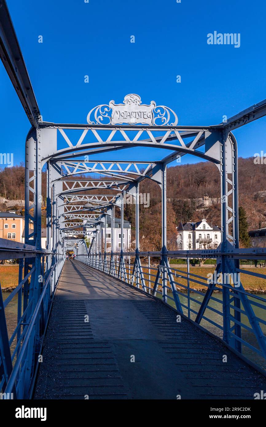 Mozartsteg, Mozart Footbridge over Salzach River, Salzburg, Austria ...