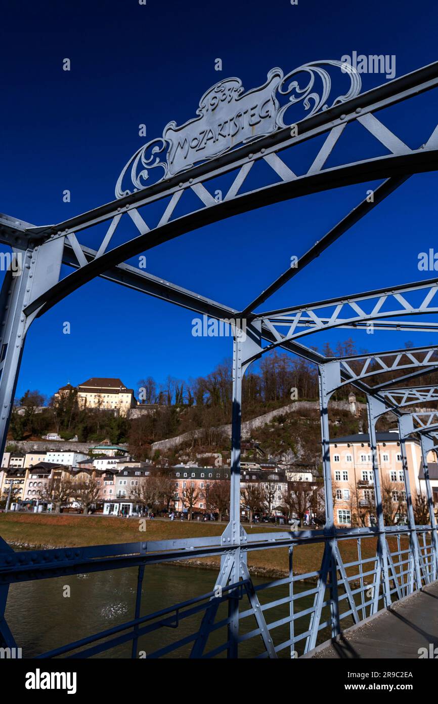 Mozartsteg, Mozart Footbridge over Salzach River, Salzburg, Austria ...