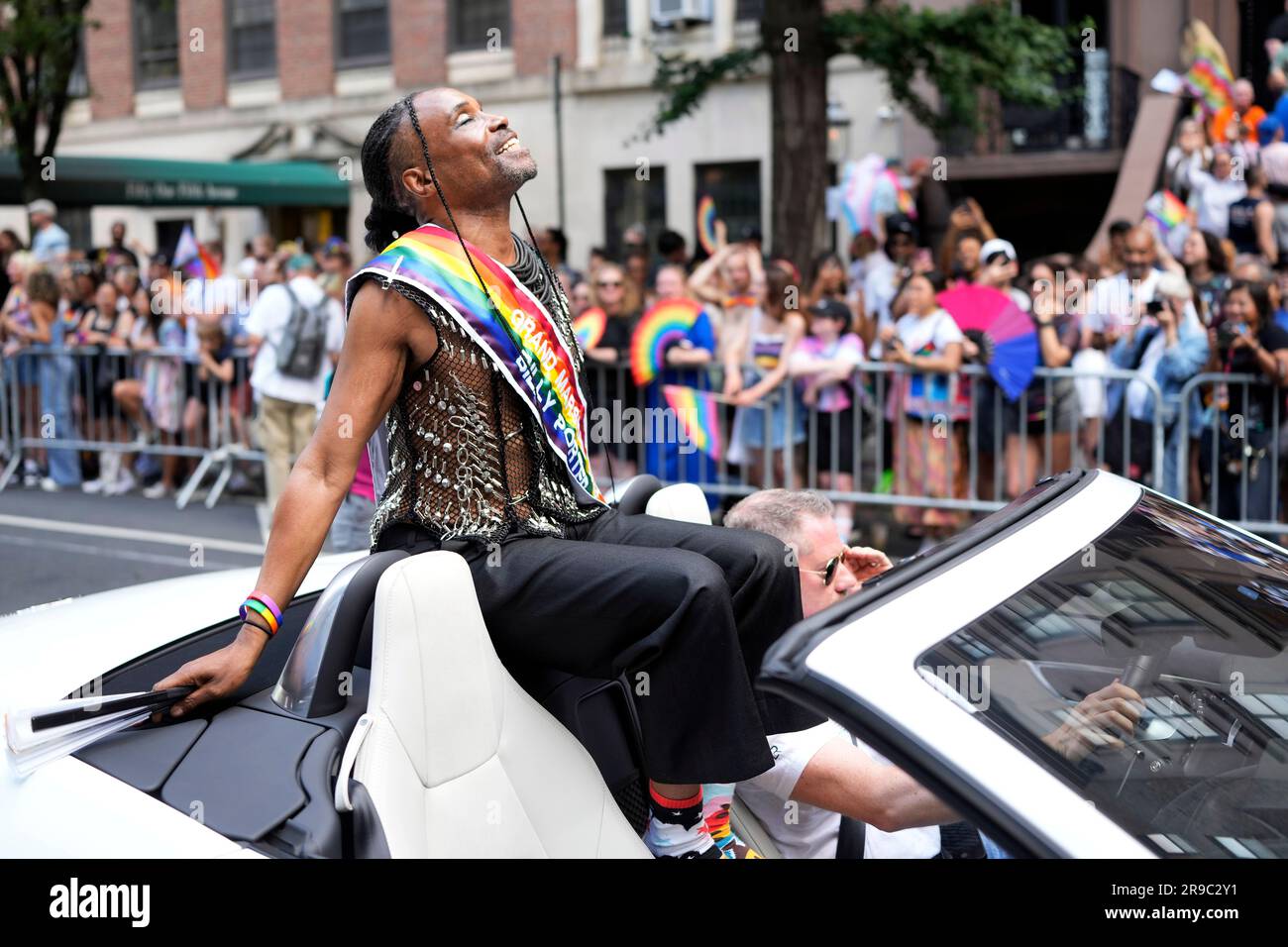 Grand Marshal Billy Porter rides in a convertible in the NYC Pride ...