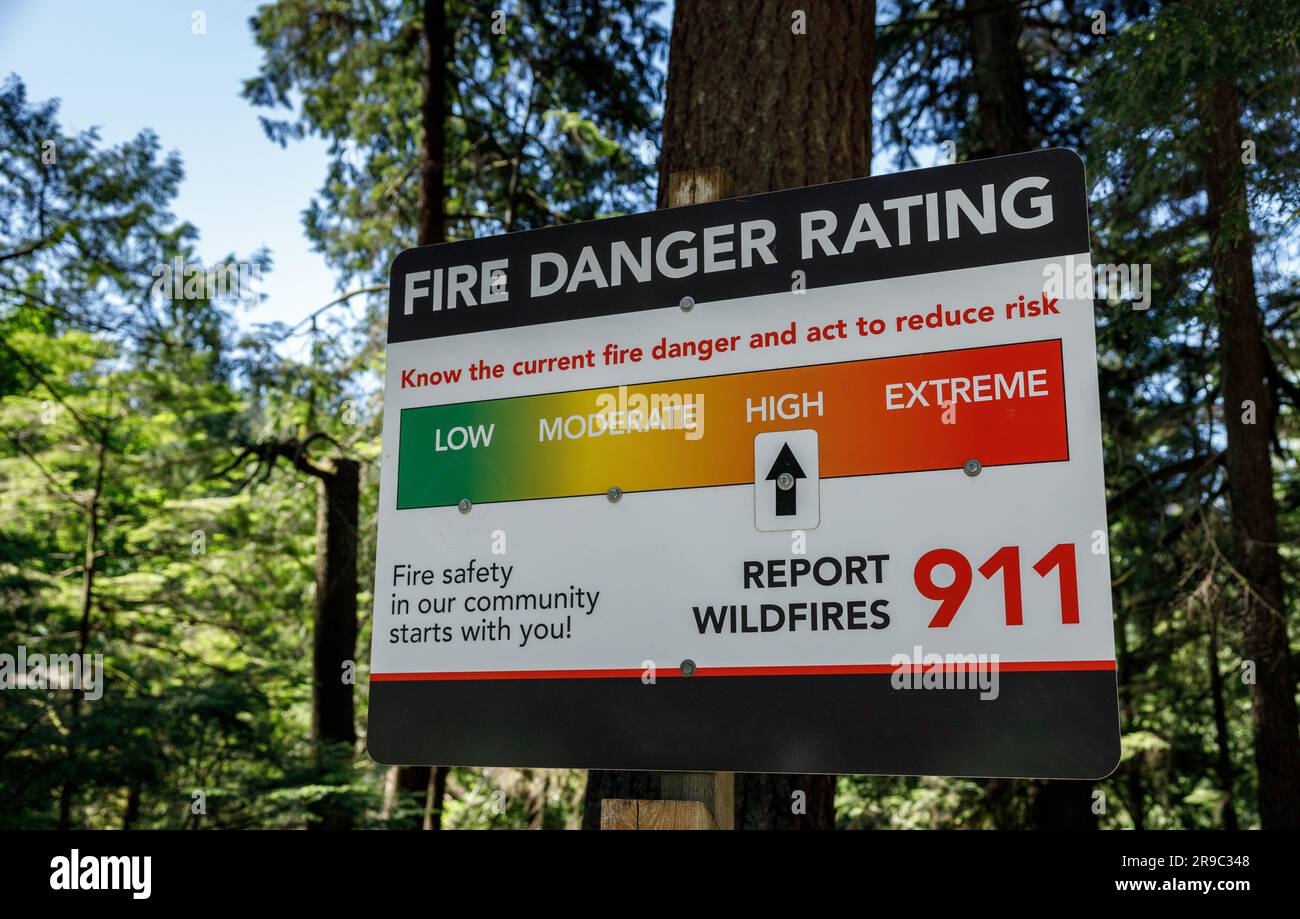 View of the sign indicating the Fire Danger Rating, displaying a high ...